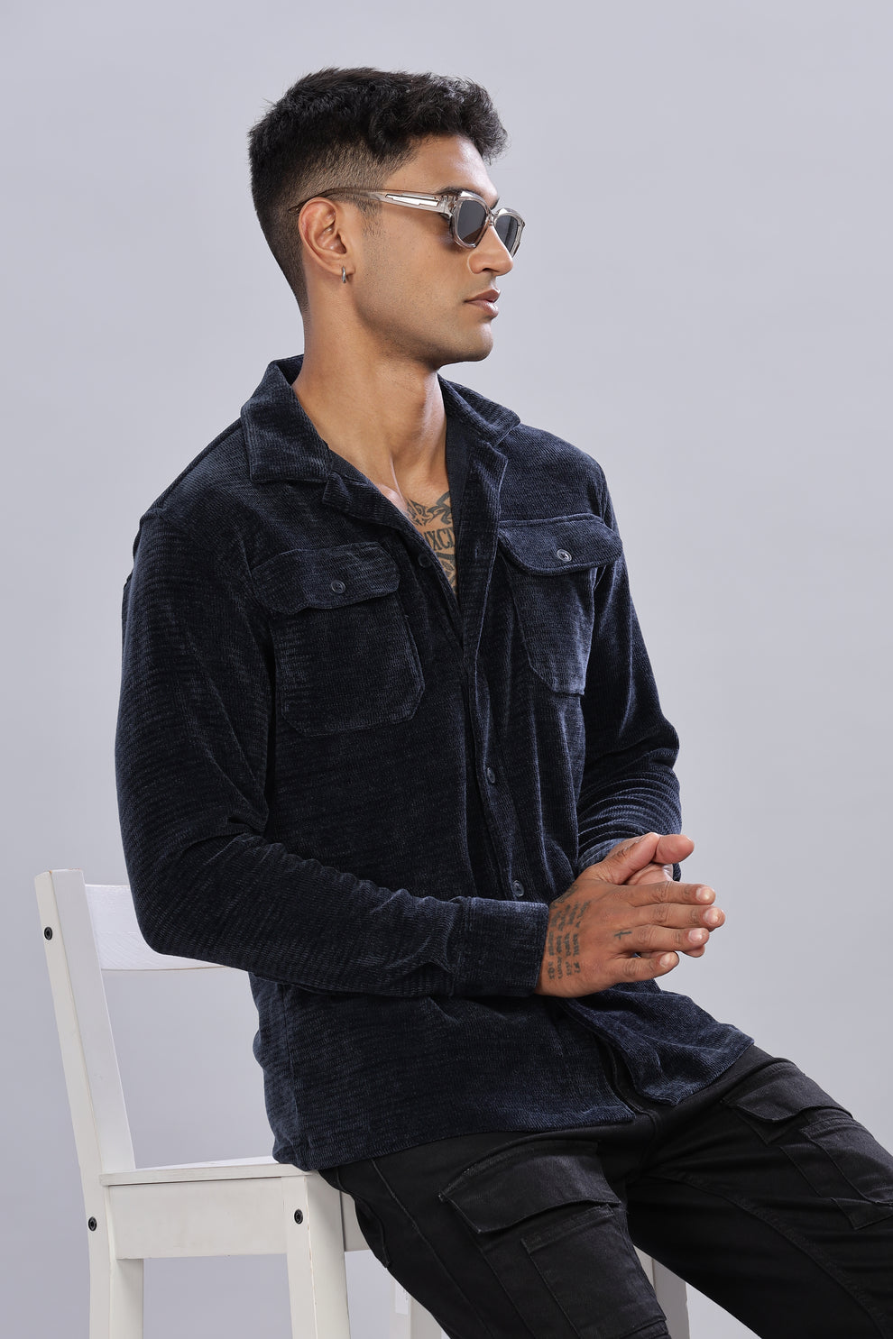 Dark Blue Corduroy Shacket – OLDLOVE